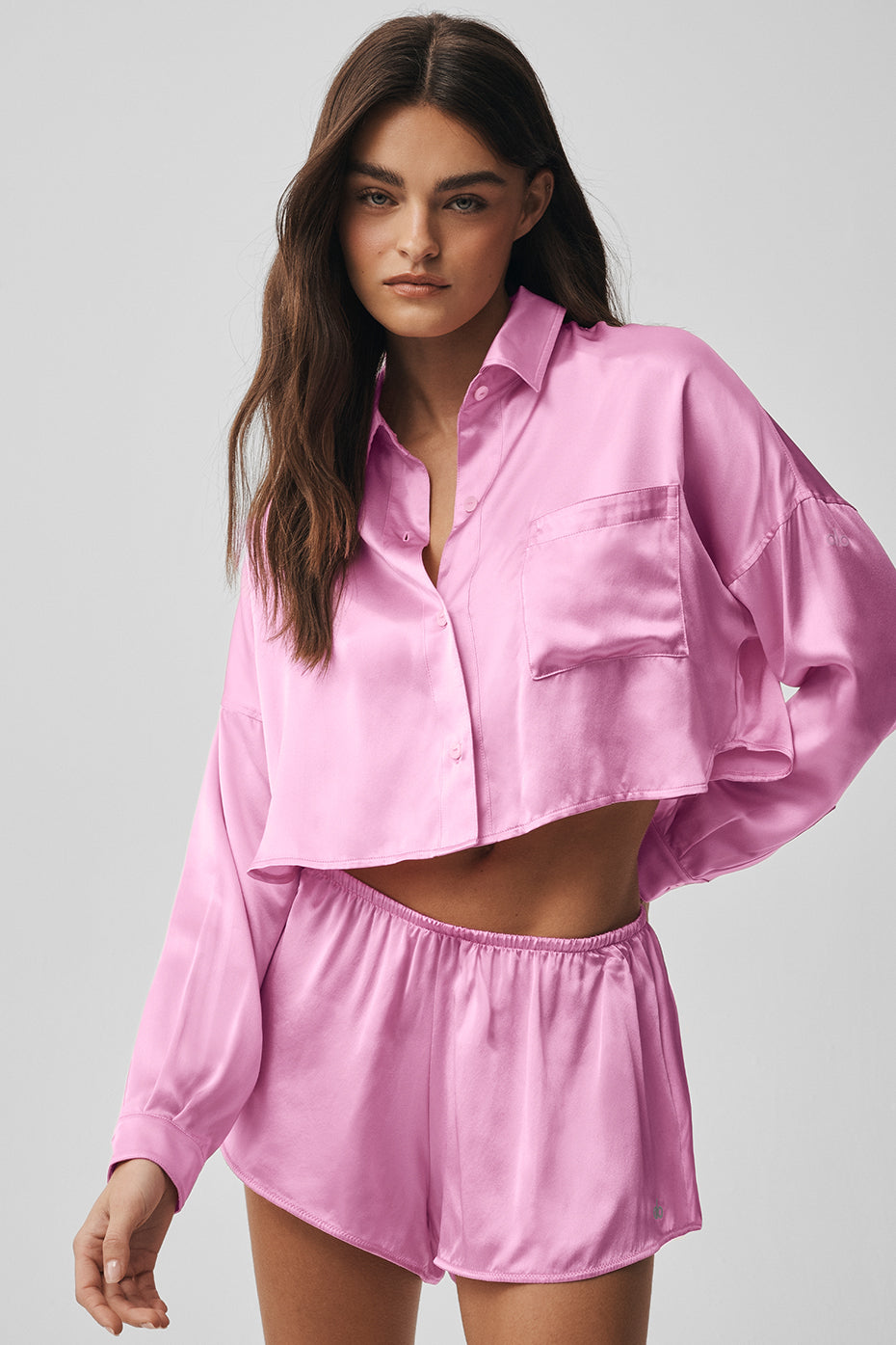 ALO Silk Luminous Cropped Button Down Shirt